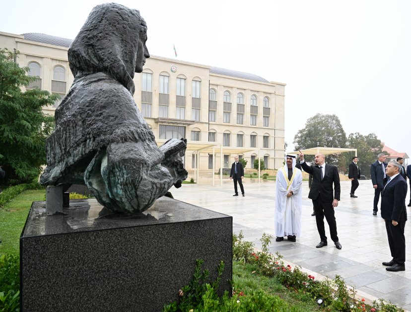 President Ilham Aliyev, UAE President view bullet-riddled statues of ...
